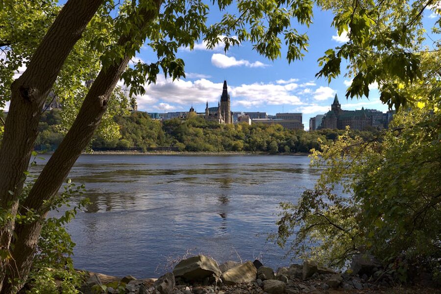 Parliament Hill viewed from across the Ottawa River in Gatineau