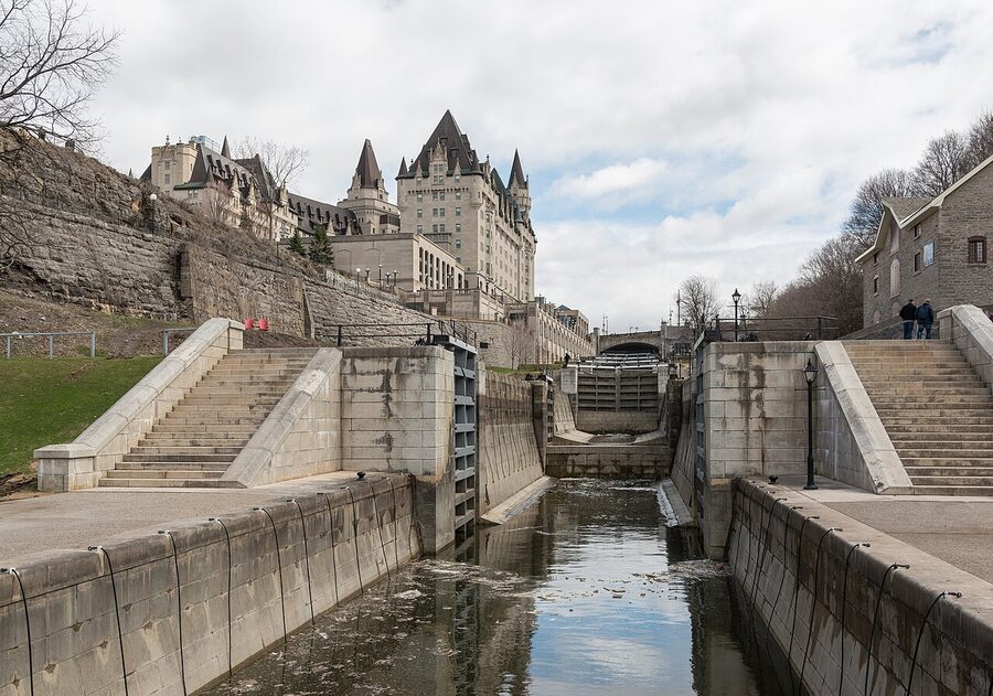 Ottawa Rideau Canal Locks with Chateau Laurier