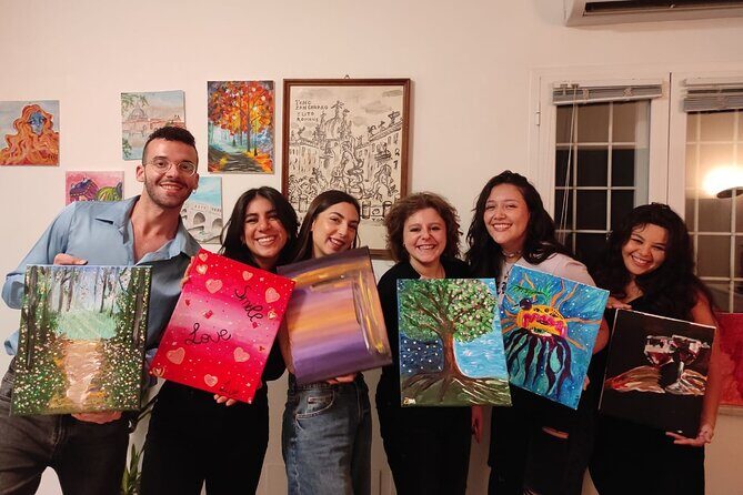 Paint and Free Flowing Wine Art Class in Rome with Pizza - An Artistic Evening in a Stunning Historic Setting