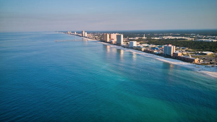 Panama City Beach coastline with resorts and clear water