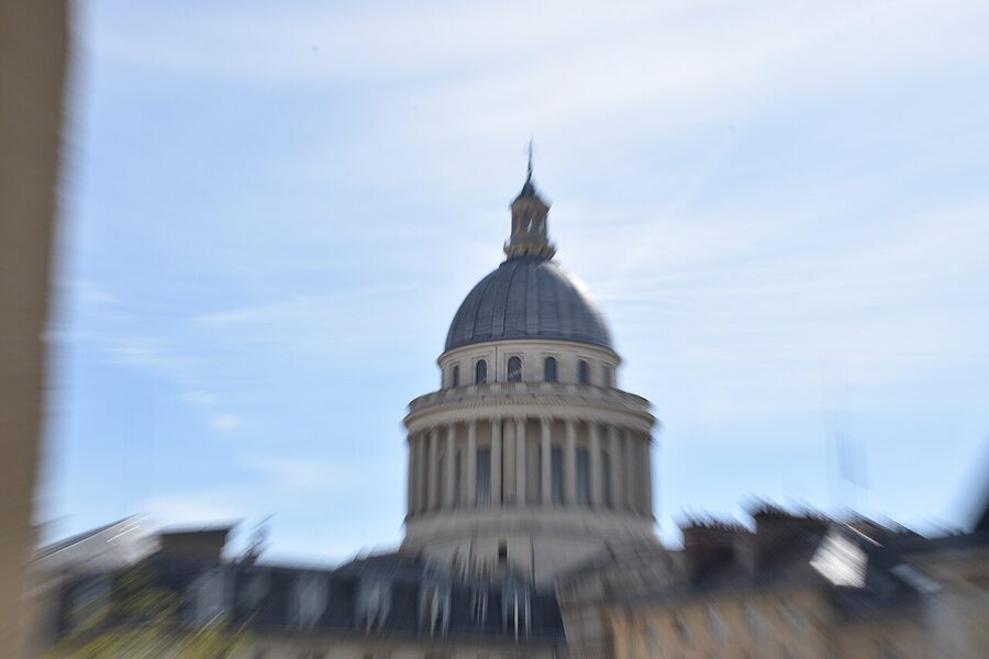 View from the Panthéon Paris colonnade looking up at the dome
