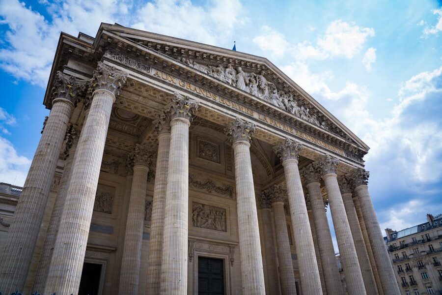 Neoclassical facade of the Panthéon Paris with Corinthian columns