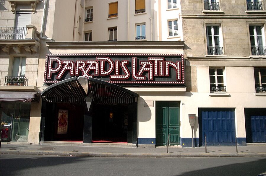 Paradis Latin lit marquee sign Paris