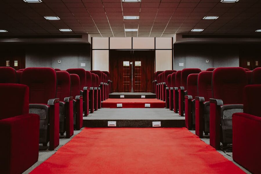 Red velvet seats in a Paris auditorium