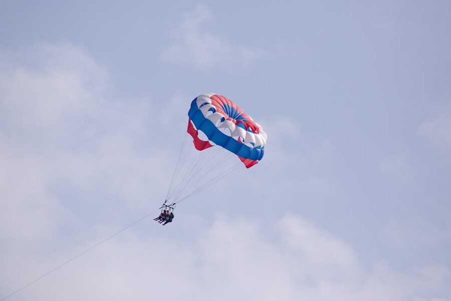 Parasailing over the ocean with clear blue sky