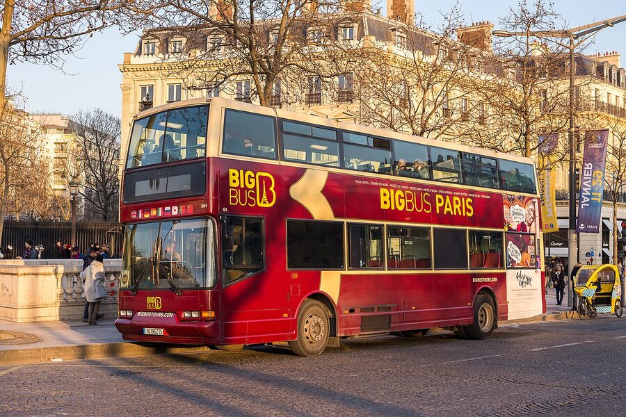 Big Bus Paris Volvo B10M shuttle bus on the road