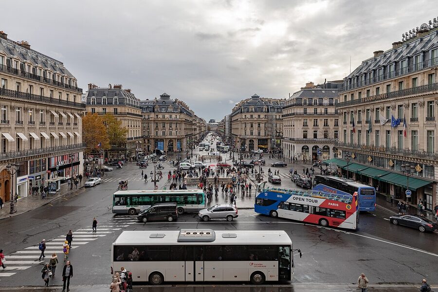Place de l'Opera traffic with the Palais Garnier in view Paris