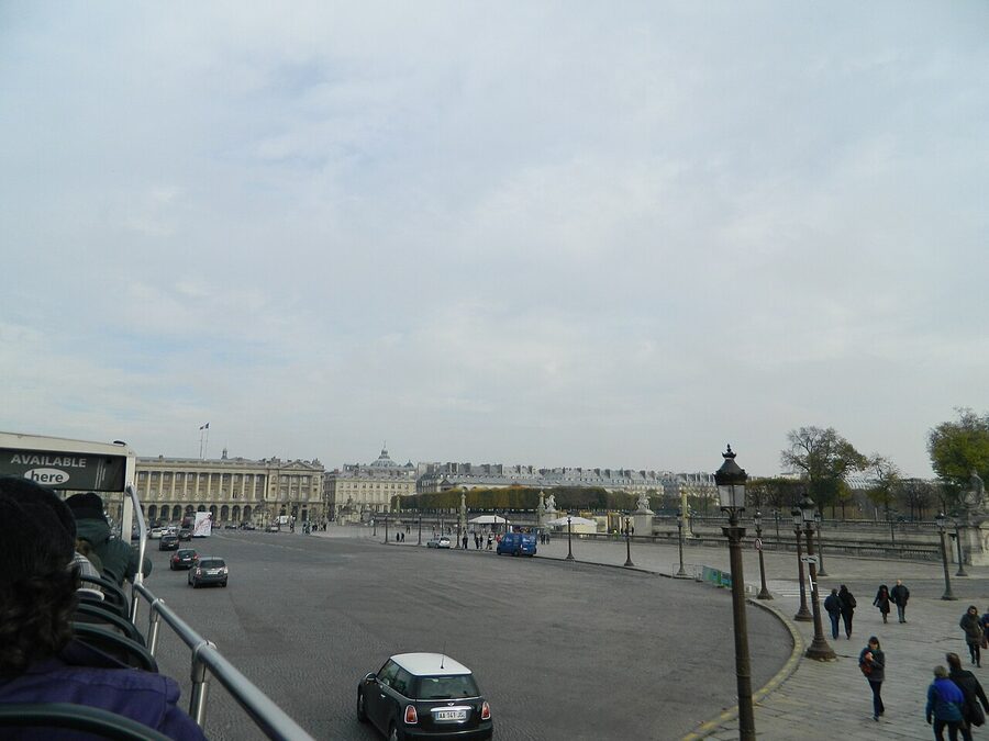 Top deck of an open top hop on hop off bus at Place de la Concorde Paris