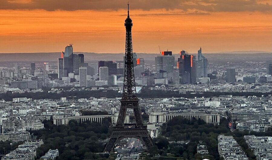 Paris at night with Eiffel Tower from Montparnasse deck