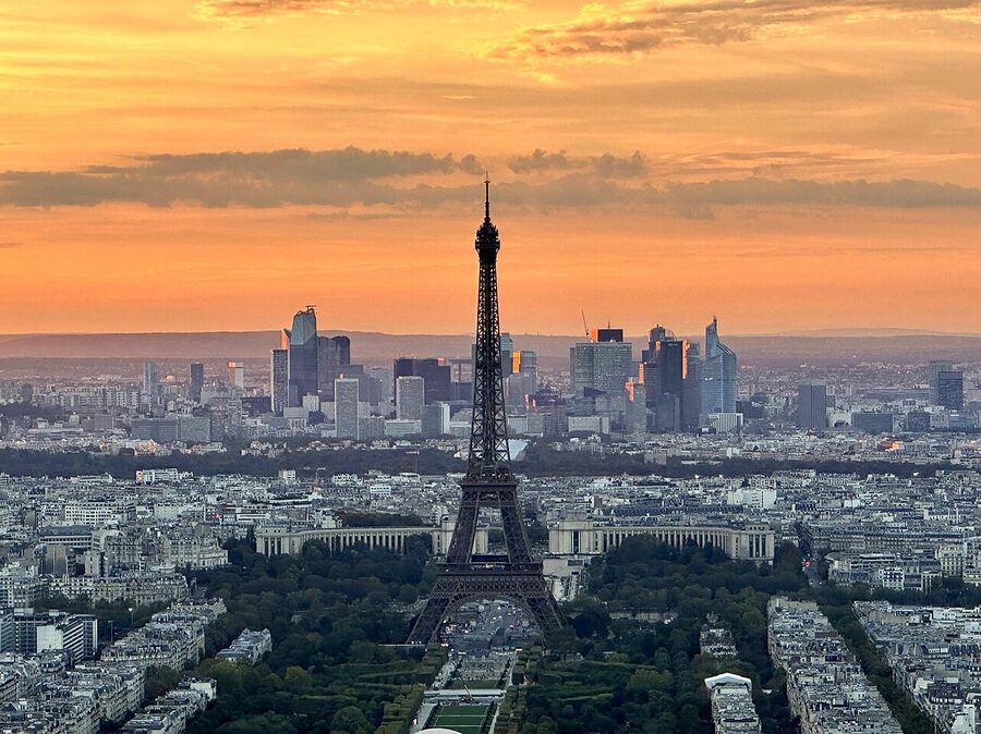Paris orange sunset rooftops from Montparnasse observation deck