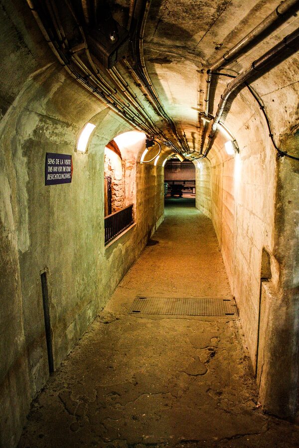 Display room with exhibits inside the Paris Sewer Museum