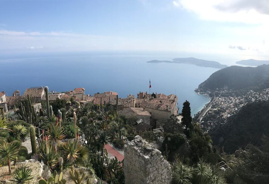 Aerial view of Èze village above the Mediterranean