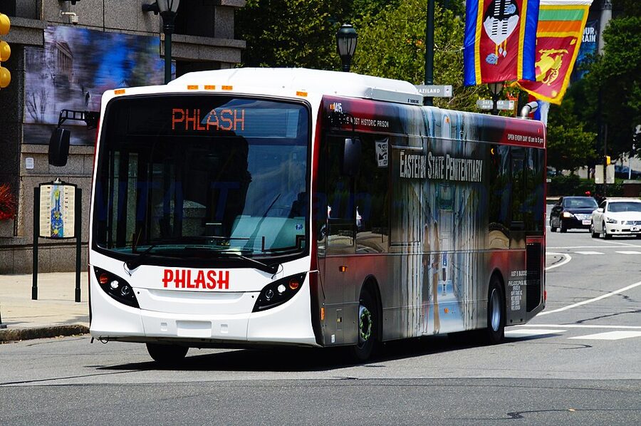 Philly PHLASH bus on Philadelphia street