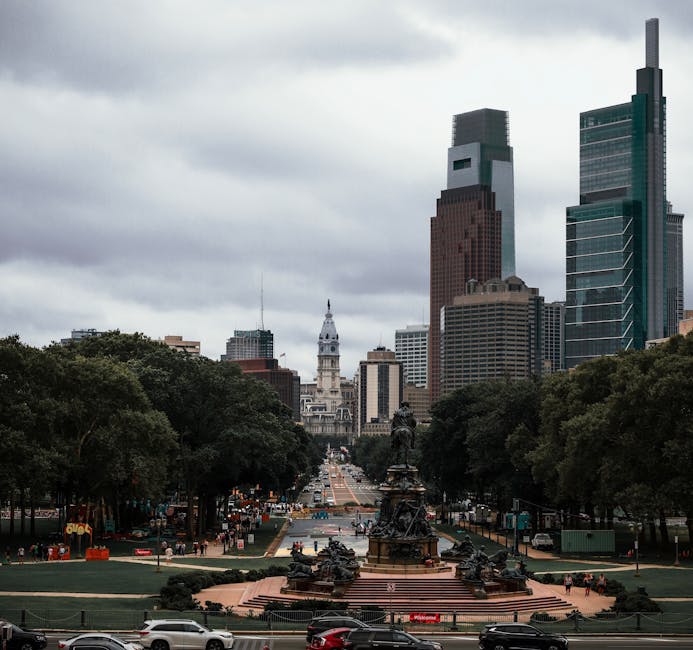 Philadelphia skyline with City Hall centered