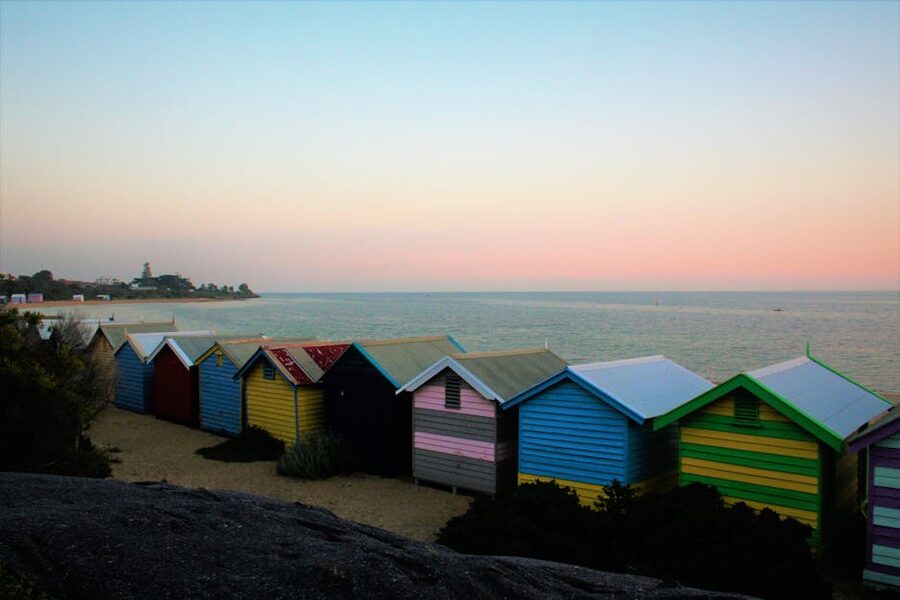 Brighton Bathing Boxes at sunset, Melbourne