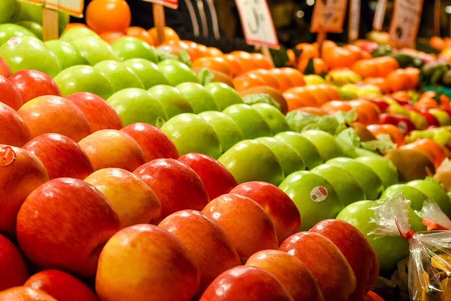 Colorful apples at Pike Place Market Seattle