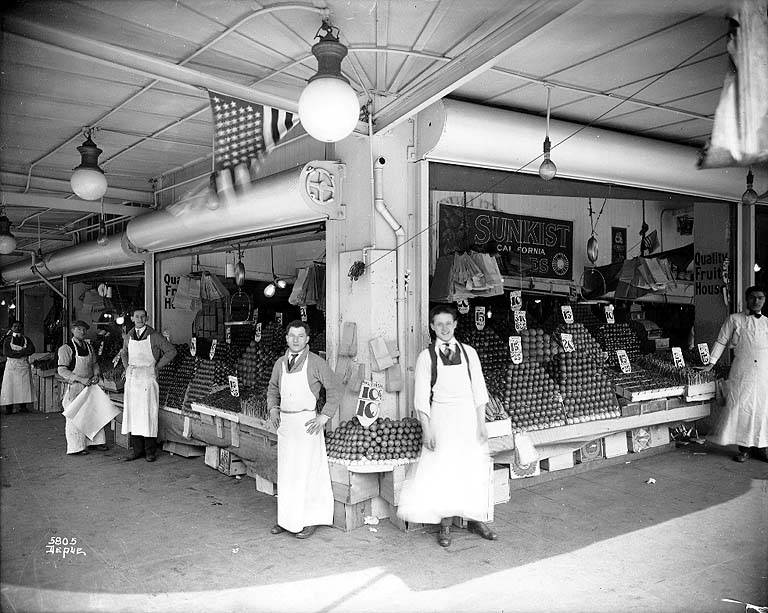 Historic fruit and vegetable vendors at Pike Place Market Seattle
