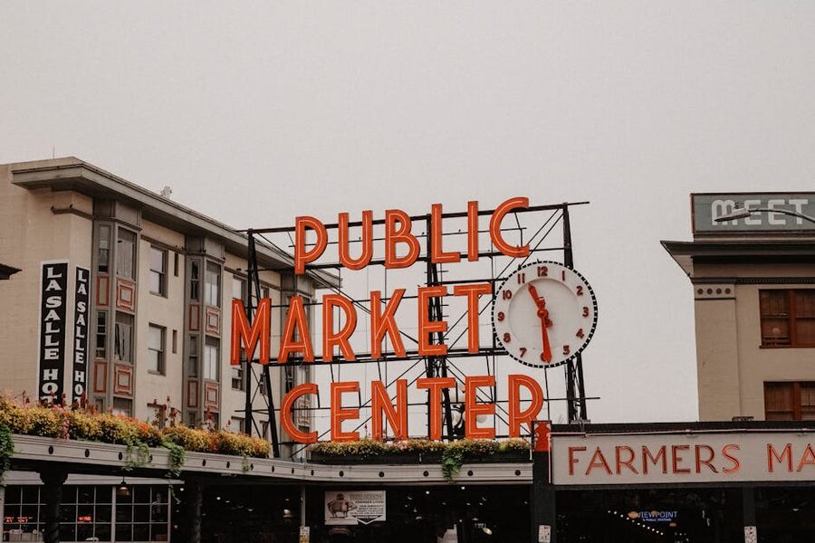 Public Market Center sign at Pike Place Market Seattle