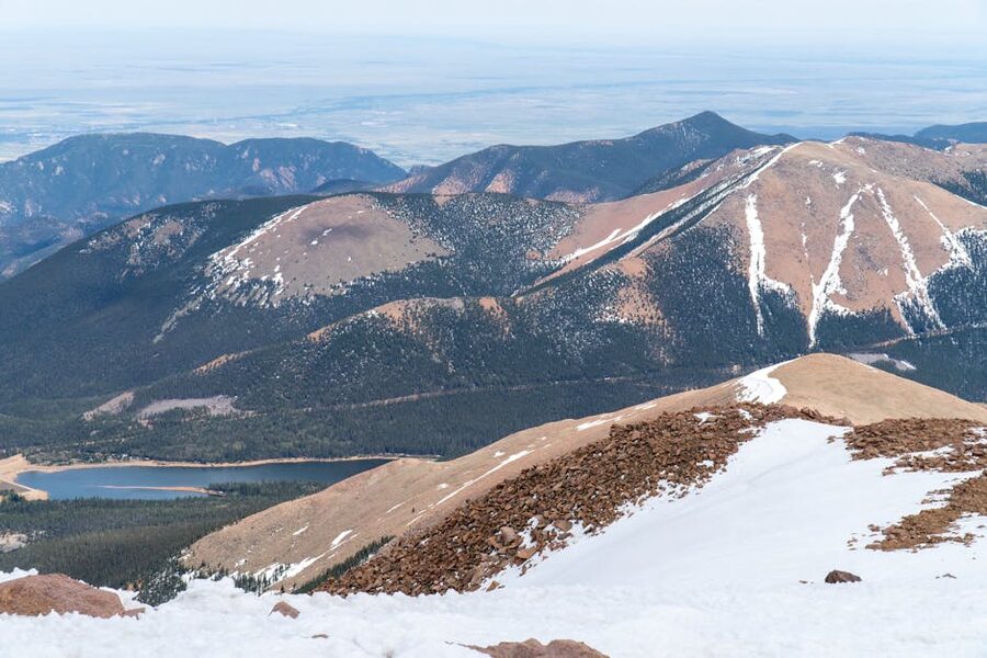 Snow-capped Pikes Peak mountain Colorado in winter