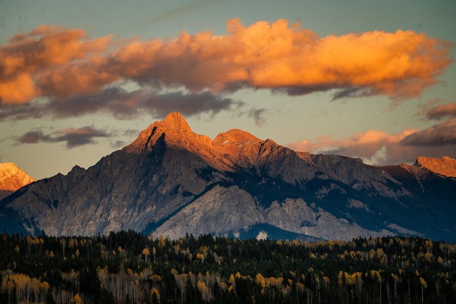 Autumn sunset over Banff Alberta peaks