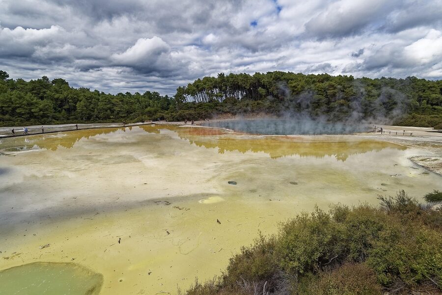 Wai-O-Tapu thermal pool with mineral colours