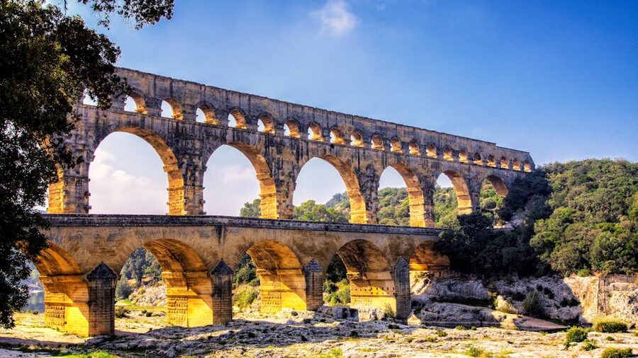Pont du Gard Roman aqueduct golden hour Occitanie France
