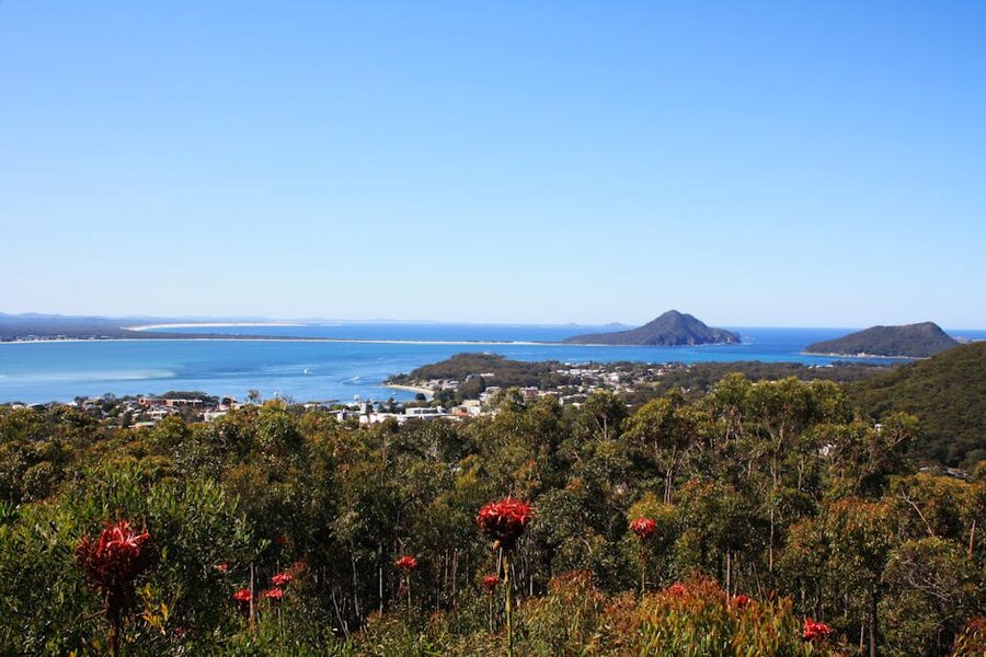 Elevated view of Nelson Bay in Port Stephens, New South Wales