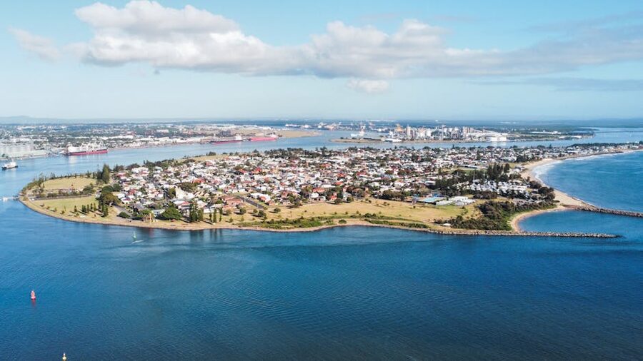 Aerial view of Newcastle, the city you pass on the drive to Port Stephens