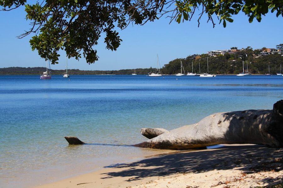 Boats moored at Soldiers Point in Port Stephens, NSW