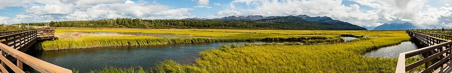 Potter Marsh Wildlife Refuge panorama near Anchorage Alaska