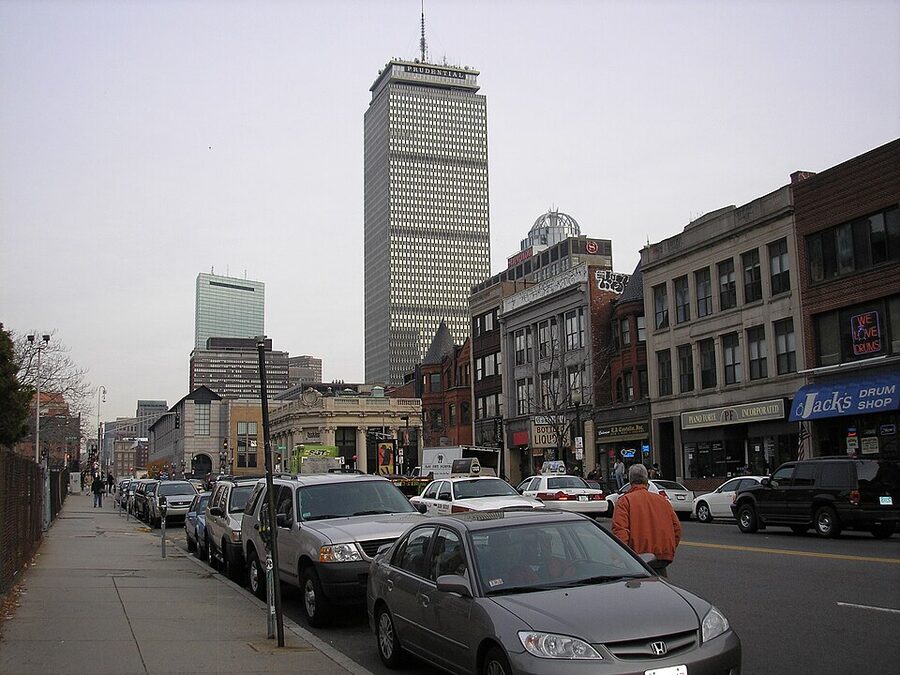 The Prudential Tower in Boston Back Bay from the street