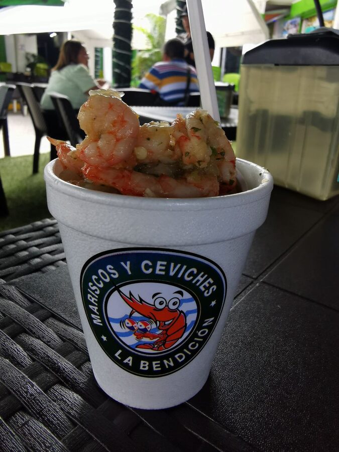 Shrimp ceviche with lime on a tostada