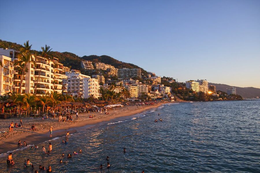 Puerto Vallarta coastline with hotels and beach activity