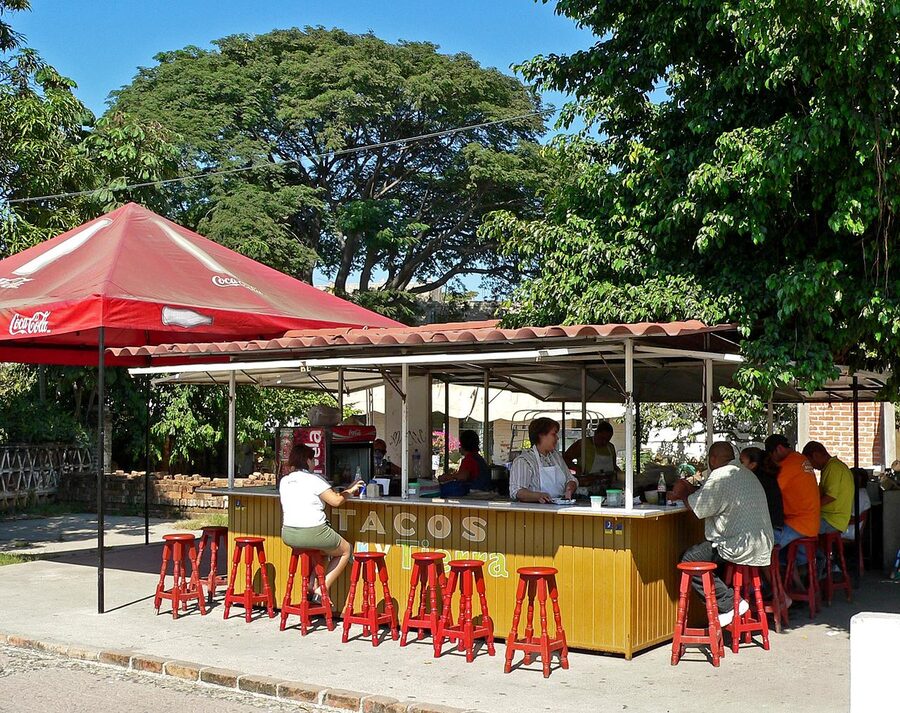 Puerto Vallarta street food stand with locals