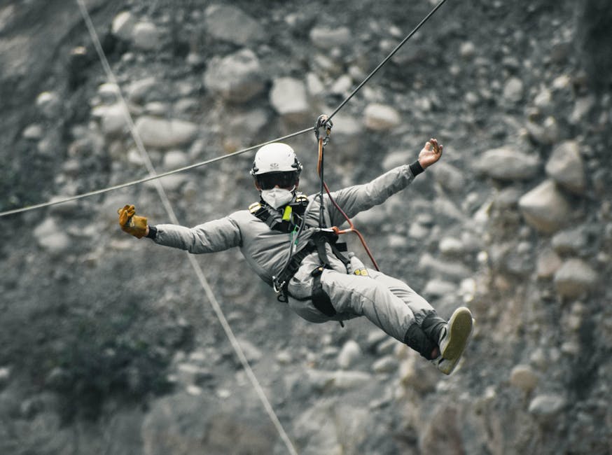Close-up of zipline harness and safety equipment