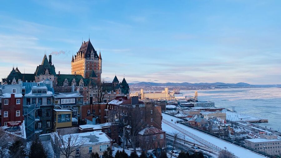 Quebec City and Chateau Frontenac in winter with snow