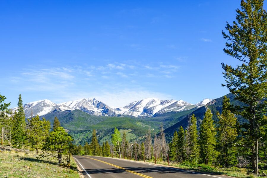 Winding road through the Rockies near Estes Park