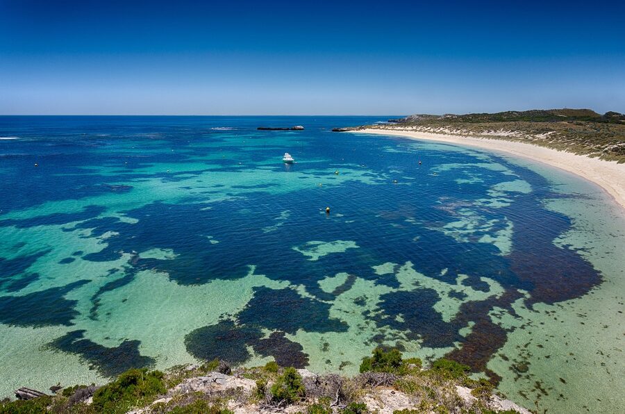 Rottnest Island bay coastline with turquoise water
