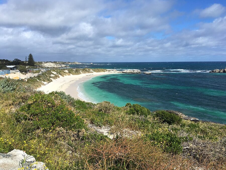 Pinky Beach on Rottnest Island with white sand and turquoise water