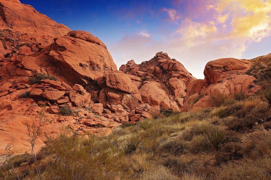 Sunset hiking among red rocks Nevada landscape