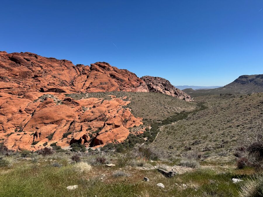 Red rock formations and expansive desert in Red Rock Canyon Nevada
