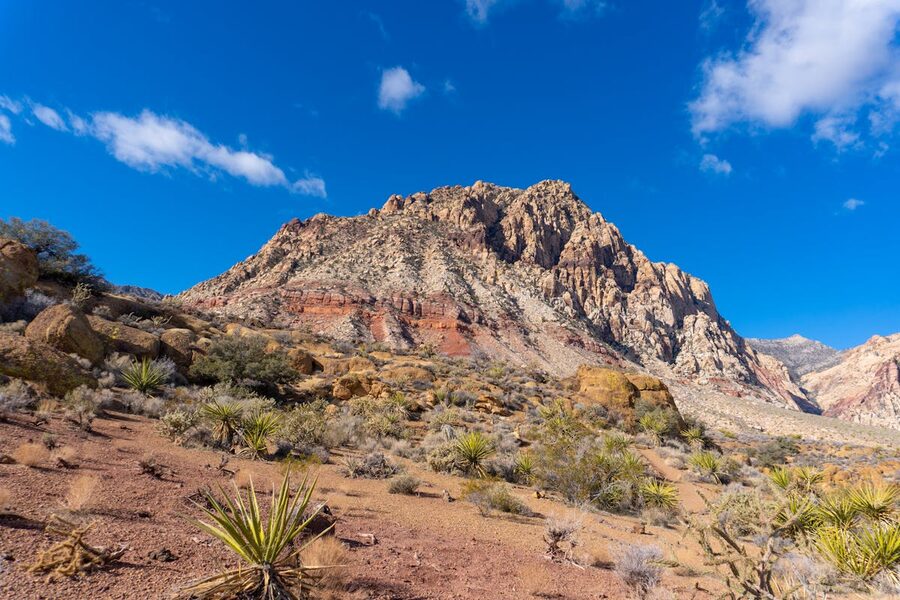 Red Rock Canyon rocky formations under bright blue sky