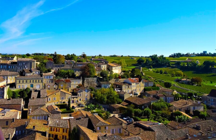 Saint-Emilion aerial view UNESCO village Bordeaux wine region
