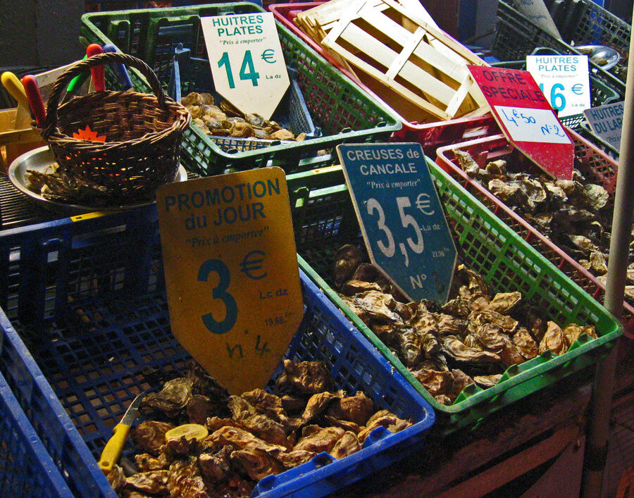 Cancale oyster market near Saint-Malo Brittany