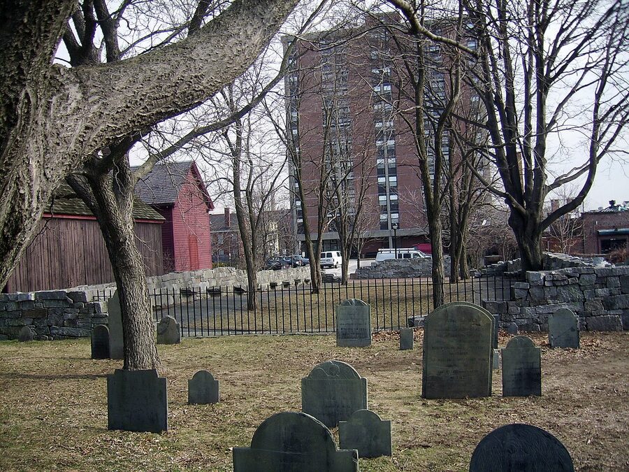 Old Burying Point Cemetery in Salem with 17th century slate headstones