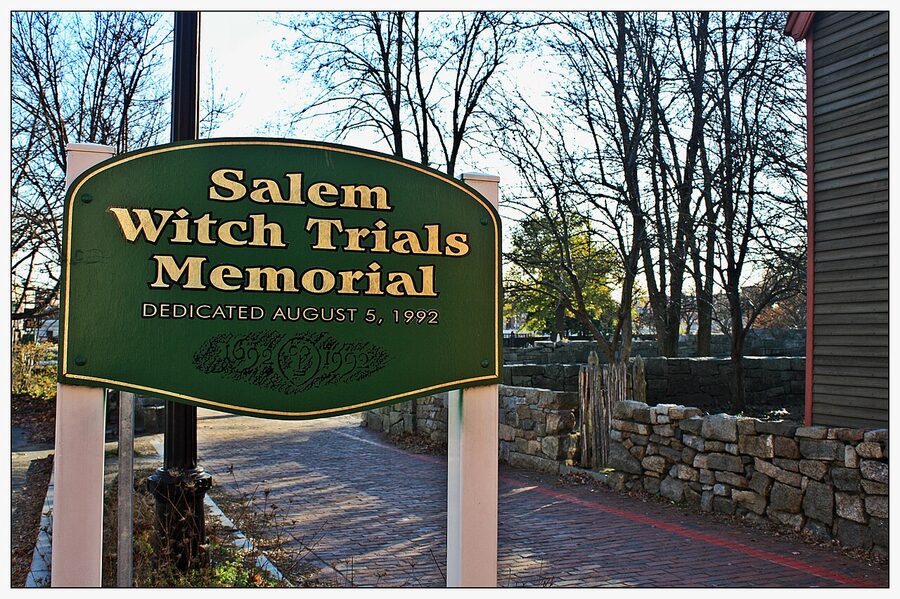 Salem Witch Trials Memorial with stone benches