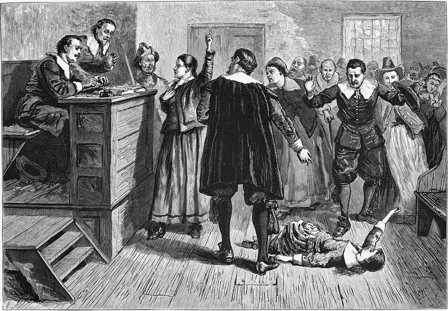 Witchcraft at Salem Village 1876 engraving showing the courtroom