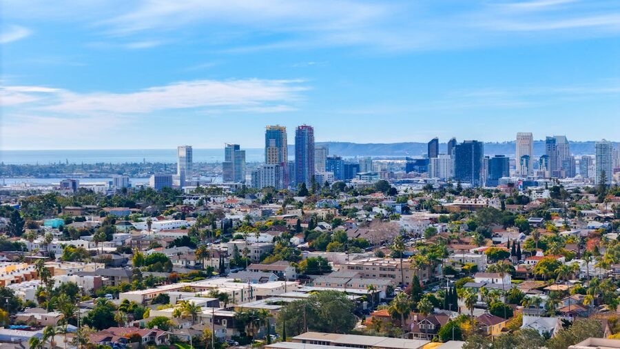Aerial view of downtown San Diego and the bay