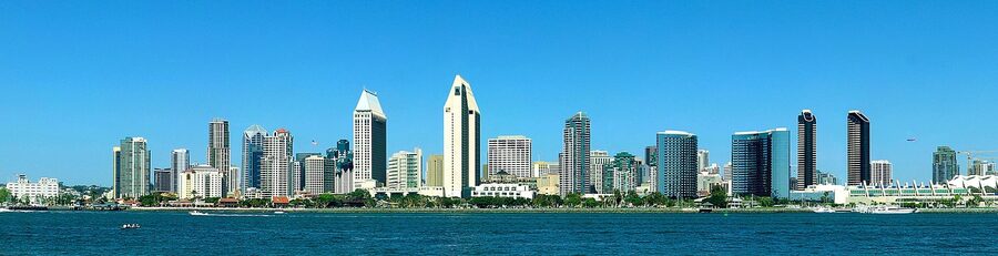Downtown San Diego skyline panorama seen from across the bay