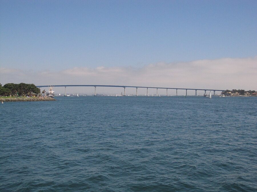 View of San Diego Bay and Coronado Bridge from Seaport Village